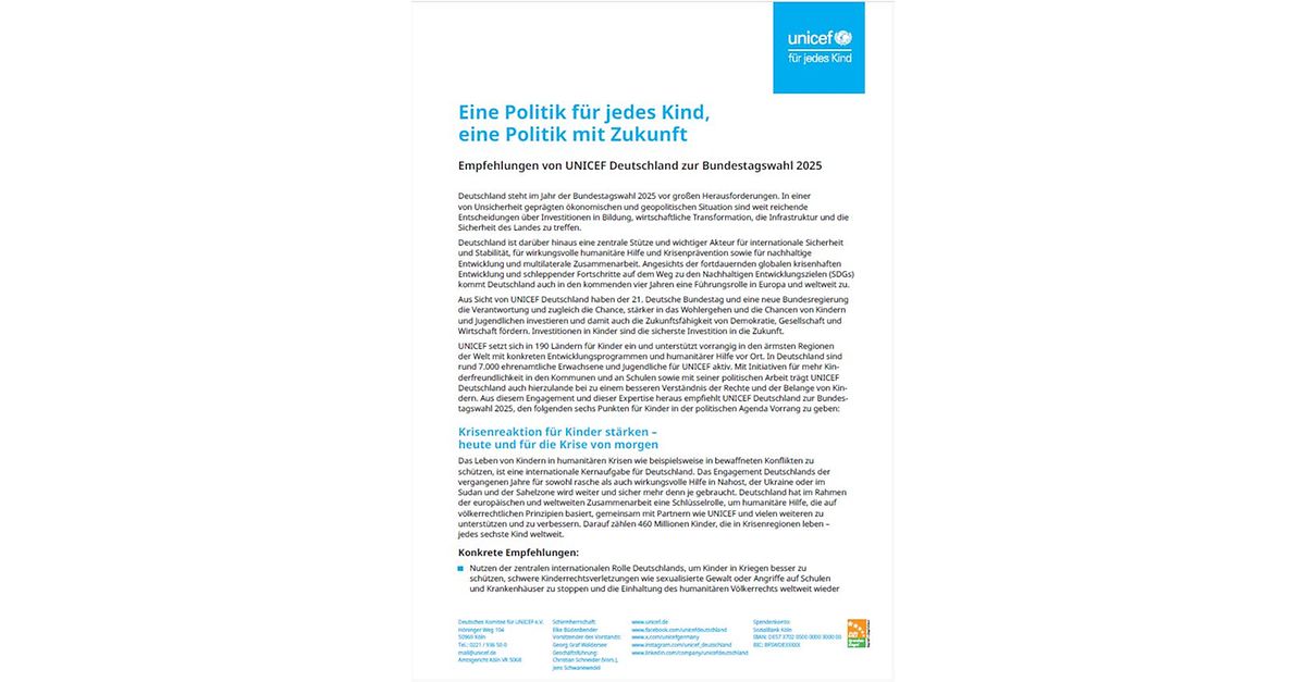 Eine Politik für jedes Kind, eine Politik mit Zukunft. Empfehlungen von ...